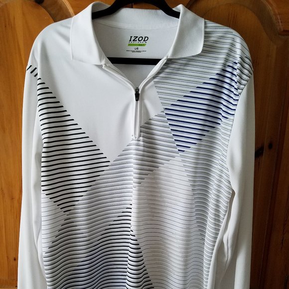 Izod | Shirts | Izod Pullover Mens Perform X Golf 4 Zip Sz Large White Gray Blue Stripe Polo ...
